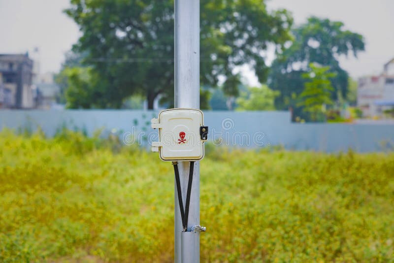 Electric Box with Danger Symbol on Street Electric Poll Stock Image ...