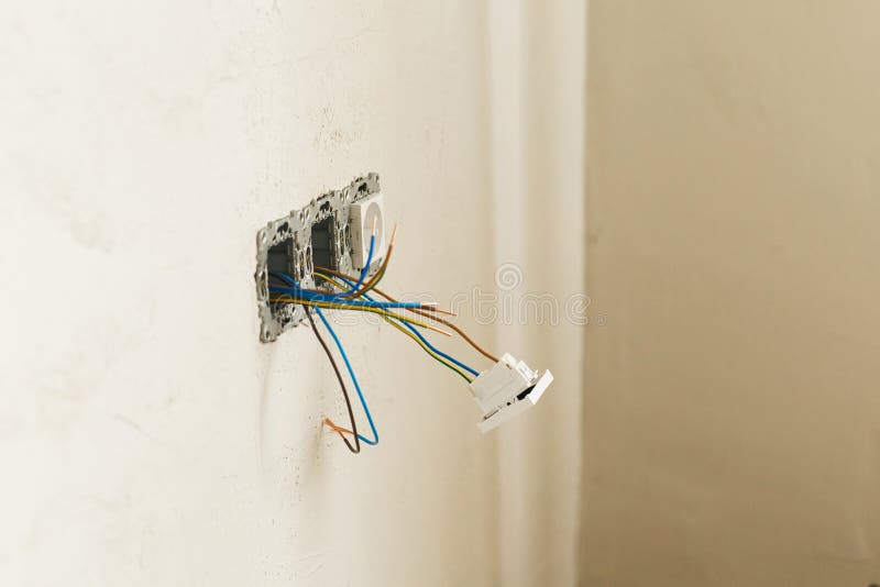 Electric Box with Socket and Switch. Installing Electricity Connector ...