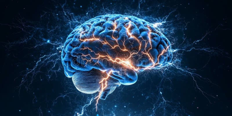 Electric Brain Concept, Brain Activity with Lightning Bolts ...