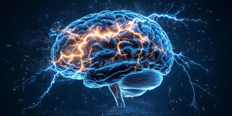 Electric Brain Concept, Brain Activity with Lightning Bolts ...