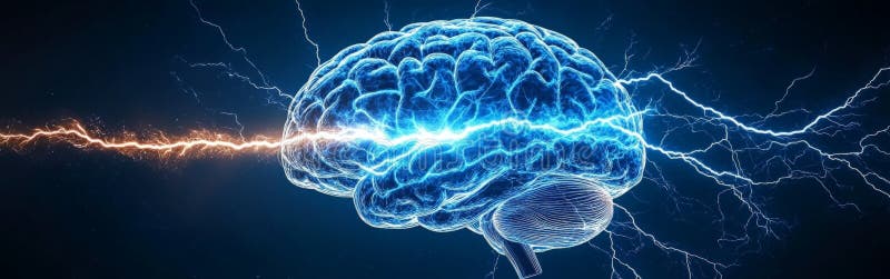Electric Brain Concept, Brain Activity with Lightning Bolts ...