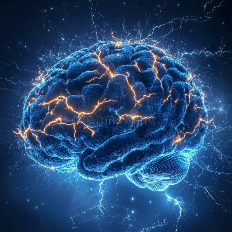 Electric Brain Concept, Brain Activity with Lightning Bolts ...