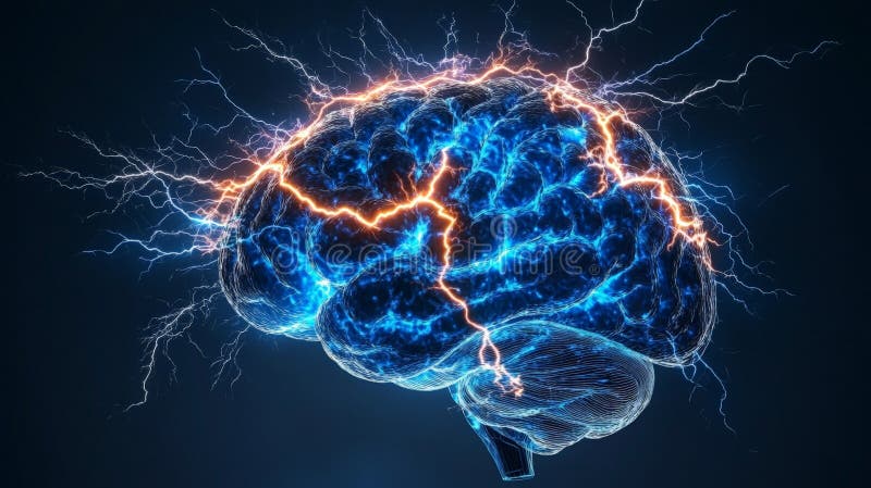 Electric Brain Concept, Brain Activity with Lightning Bolts ...