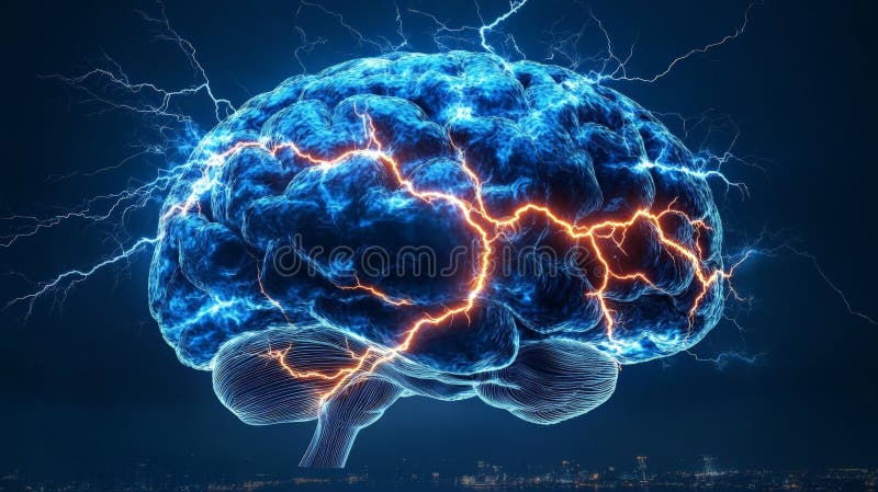 Electric Brain Concept, Brain Activity with Lightning Bolts ...