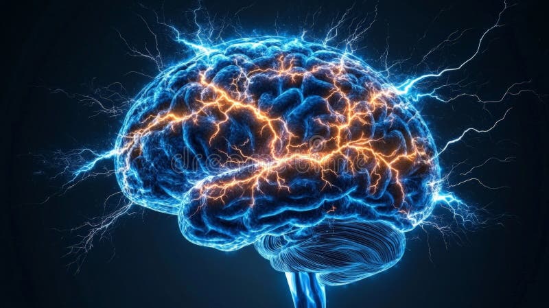 Electric Brain Concept, Brain Activity with Lightning Bolts ...