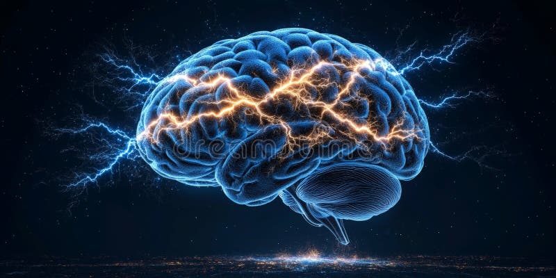 Electric Brain Concept, Brain Activity with Lightning Bolts ...