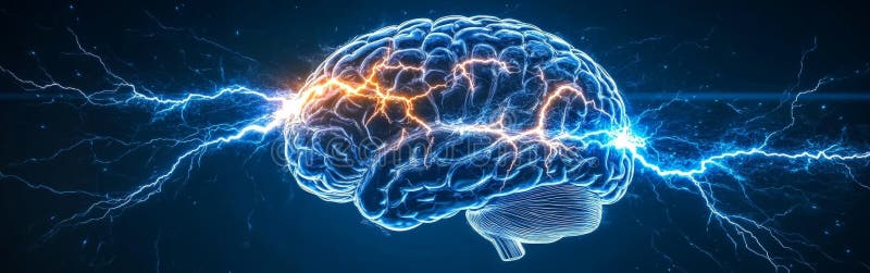 Electric Brain Concept, Brain Activity with Lightning Bolts ...