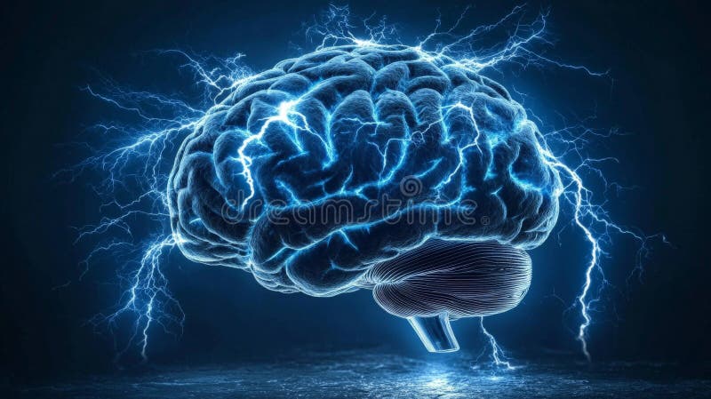 Electric Brain Concept, Brain Activity with Lightning Bolts ...