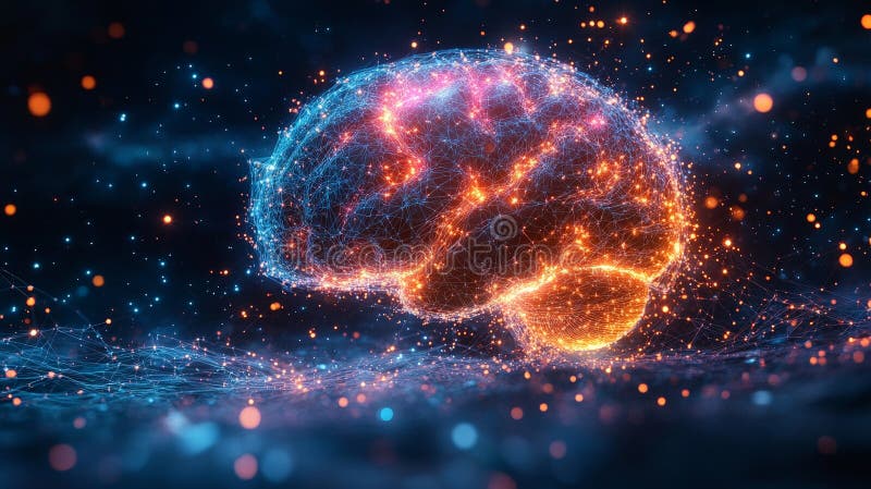 Electric Brain with Neural Connections and Sparks Stock Illustration - Illustration of network ...