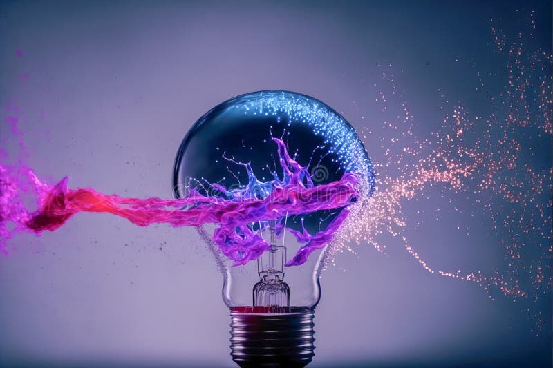Electric Bulb Breaking and Explode Blue and Purple Lights Concept of ...