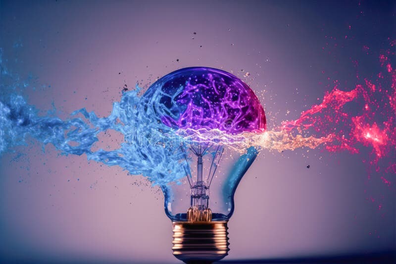 Electric Bulb Breaking and Explode Blue and Purple Lights Concept of ...