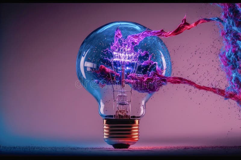 Electric Bulb Breaking and Explode Blue and Purple Lights Concept of ...