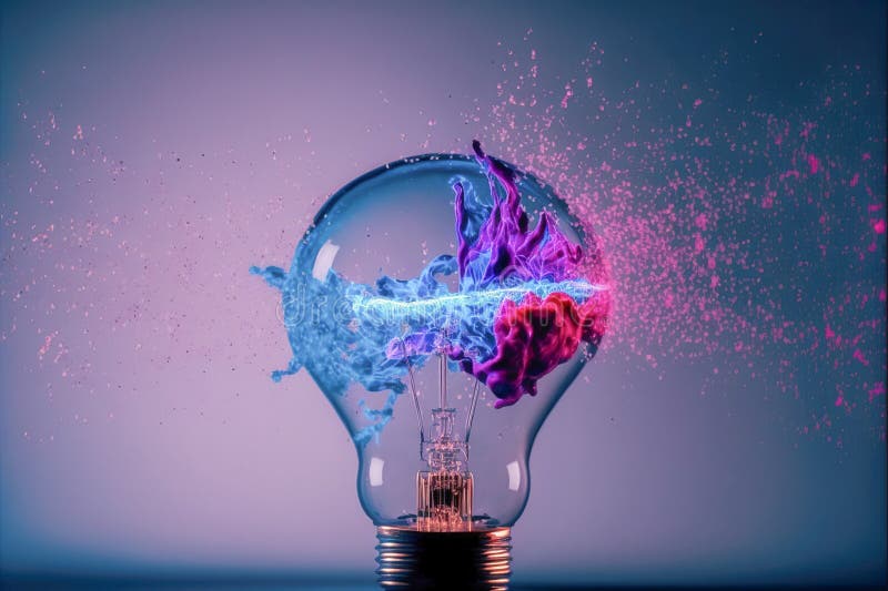 Electric Bulb Breaking and Explode Blue and Purple Lights Concept of ...