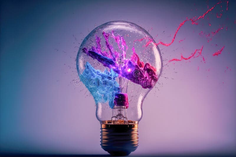 Electric Bulb Breaking and Explode Blue and Purple Lights Concept of ...