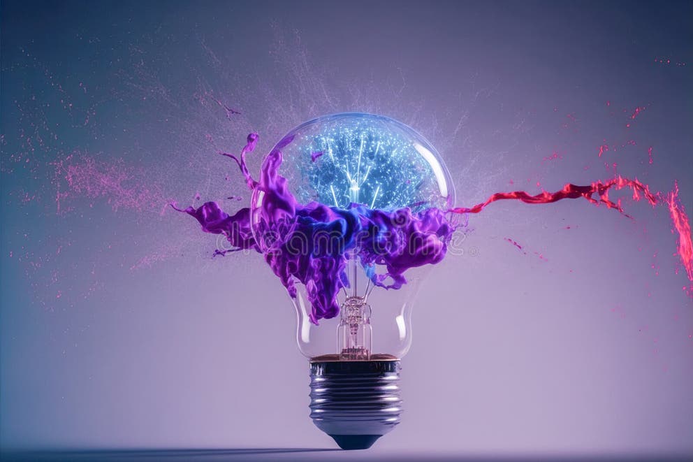 Electric Bulb Breaking and Explode Blue and Purple Lights Concept of ...