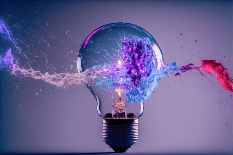 Electric Bulb Breaking and Explode Blue and Purple Lights Concept of ...