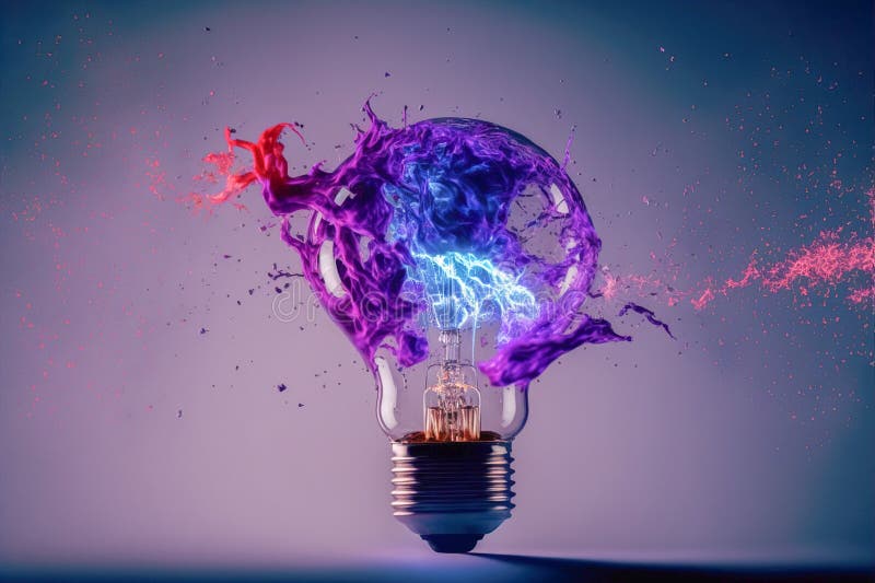 Electric Bulb Breaking and Explode Blue and Purple Lights Concept of ...