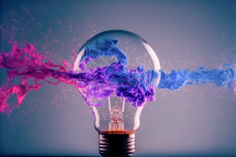 Electric Bulb Breaking and Explode Blue and Purple Lights Concept of ...