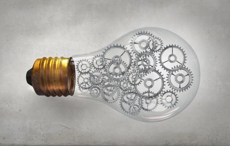 Electric Bulb with Gear Wheels Stock Photo - Image of lamp, think: 66557492