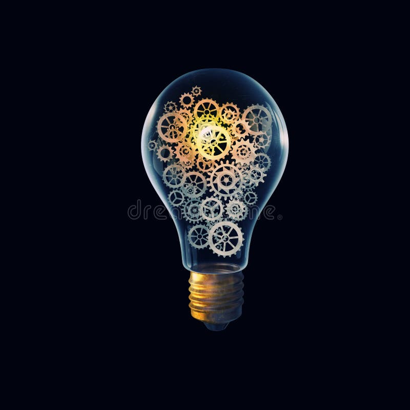 Electric Bulb with Gear Wheels Stock Photo - Image of innovation ...