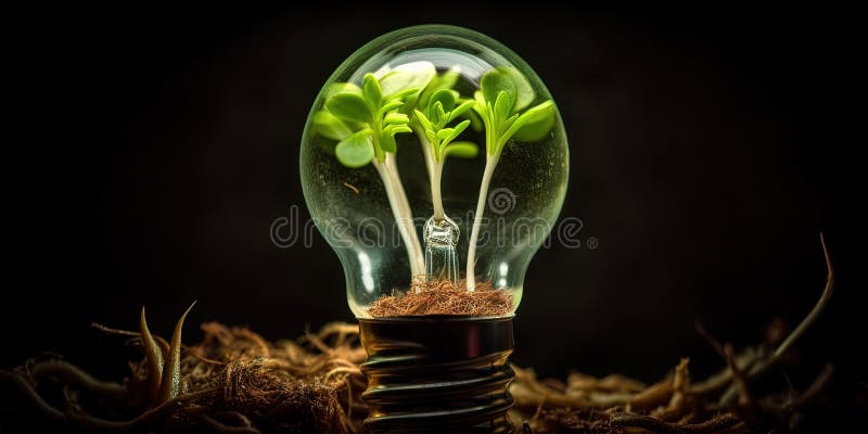 Electric Bulb with Growing Green Plant Inside, Concept of Ecologic Life ...