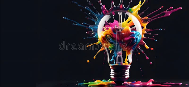 Electric Bulb with Liquid Explosion Effect on Dark Background ...