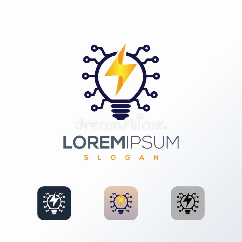 Electric Bulb Logo Design Template. Light Bulb and Microcircuit Logo ...