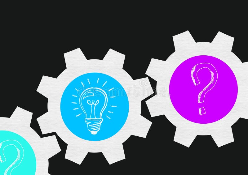 Electric Bulb and Question Mark Sign in Setting Icon Against Black ...