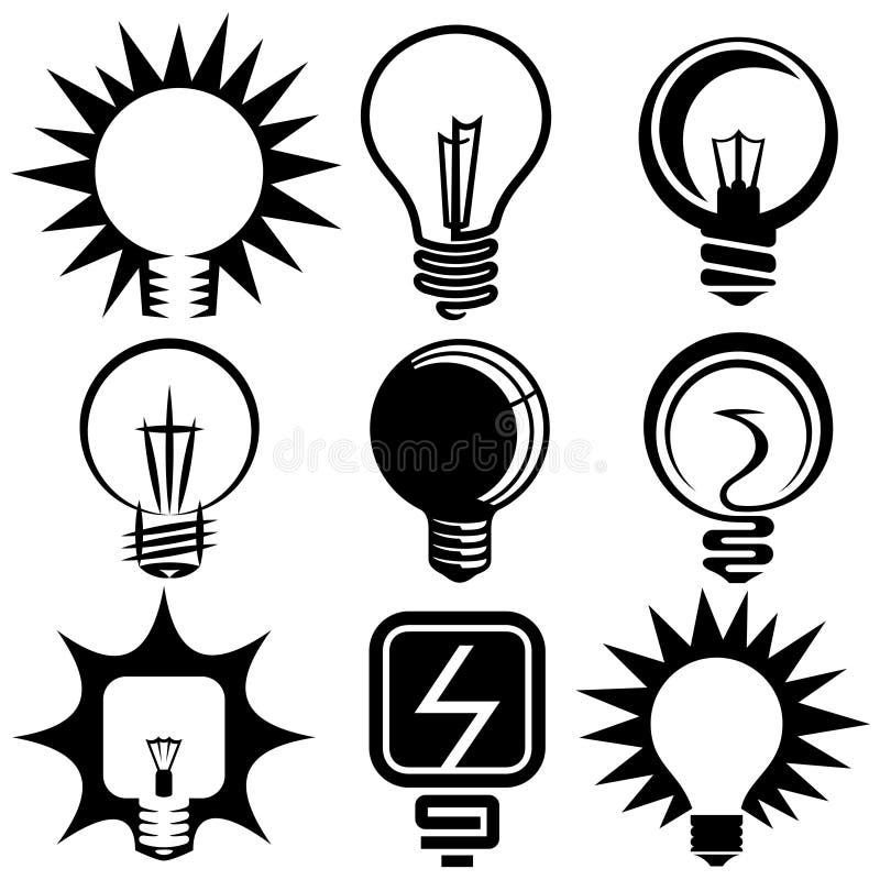 Electric Bulb Symbols and Icons Stock Vector - Illustration of sign ...