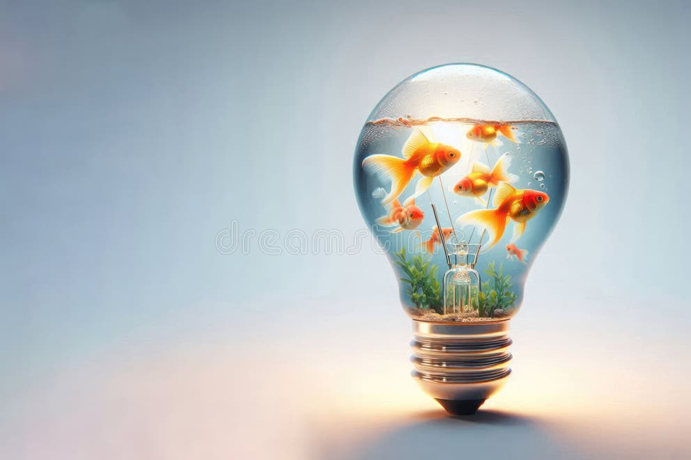 An Electric Bulb, the Bulb of Which is Filled with Fish. Space for Text ...