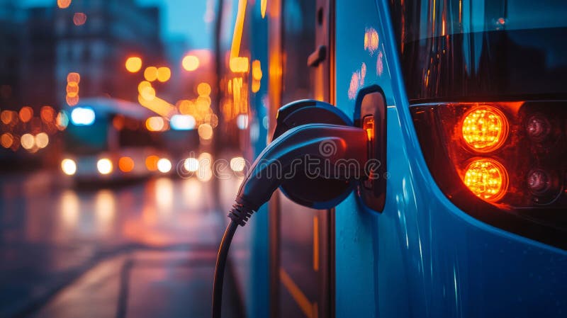 Electric Bus Charging at Night City Street Stock Illustration ...