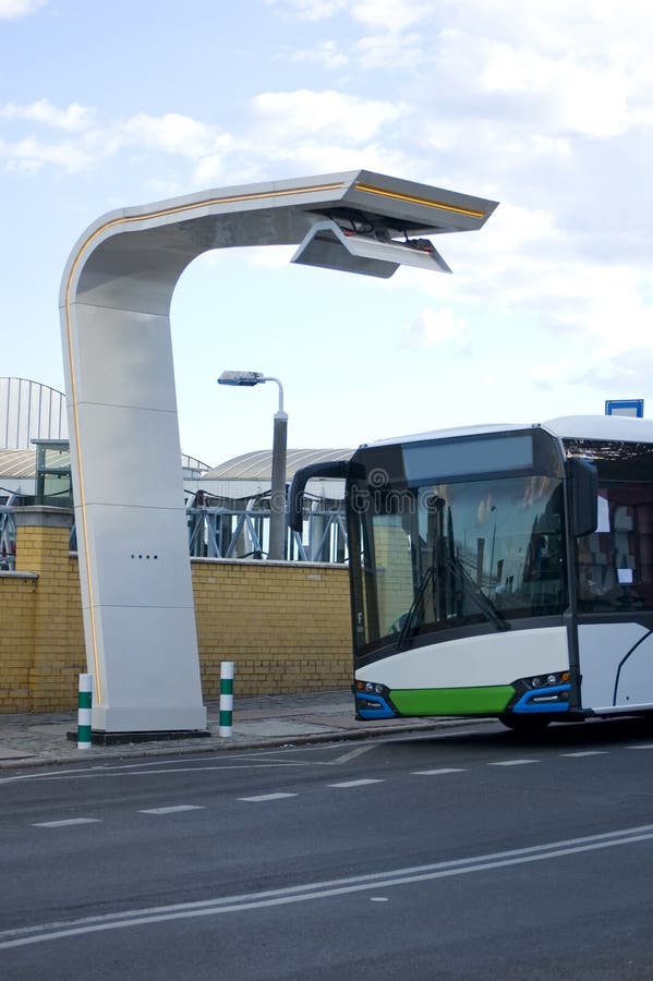 Electric Bus at a Charging Station. Stock Image - Image of electricity ...