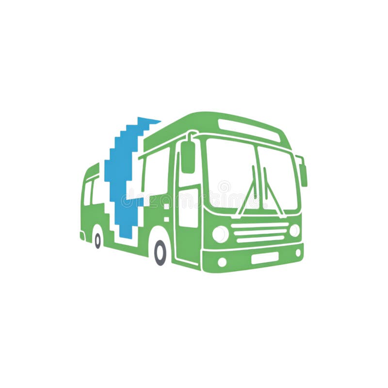 Green Bus with Blue Pixel Design on Top Isolated on a White Background ...