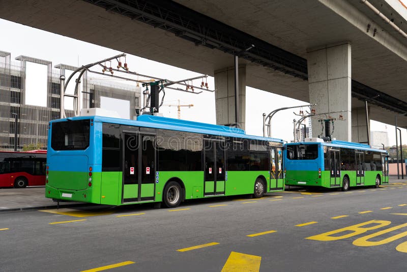 Electric bus at a stop stock image. Image of electricity - 261266145