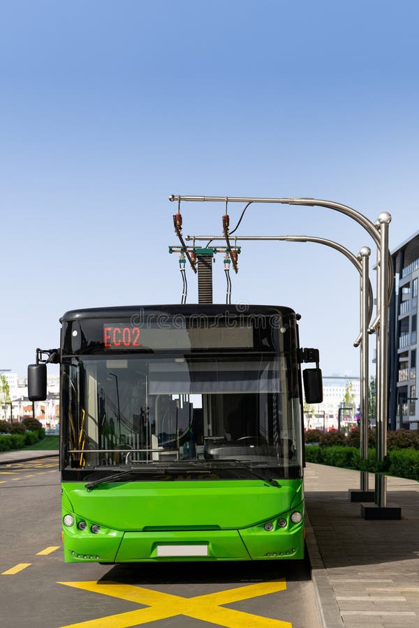 Electric Bus at a Stop is Charged by Pantograph Stock Photo - Image of ...