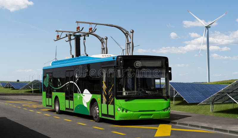 Electric Bus at a Stop is Charged by Pantograph. Stock Photo - Image of ...