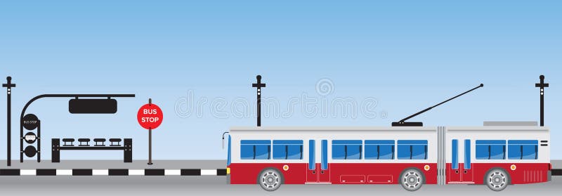 Electric Bus and Trailer or Trolley Bus at Bus Stop Stock Vector ...