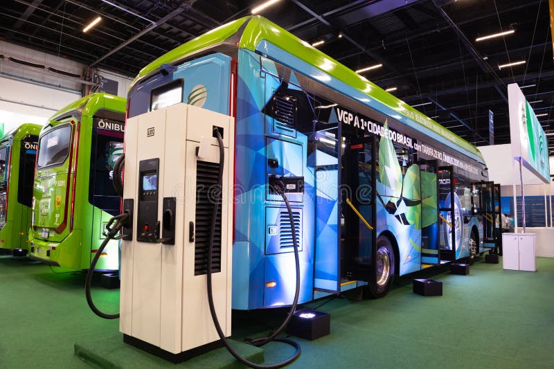 Electric Bus Vehicle with Electric Charging Interface. Editorial ...