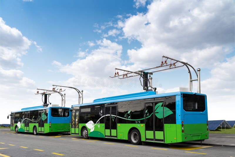 Electric Buses at a Bus Station. Solar Panels in the Background Stock ...