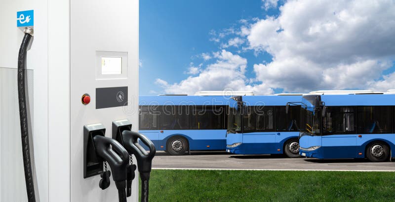 Electric Buses with Charging Station. Stock Photo - Image of electrical ...