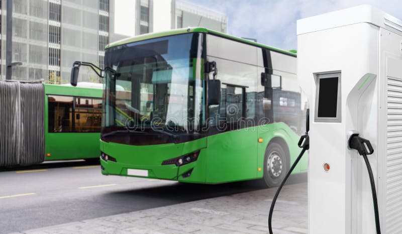 Electric Buses with Charging Station Stock Photo - Image of ...