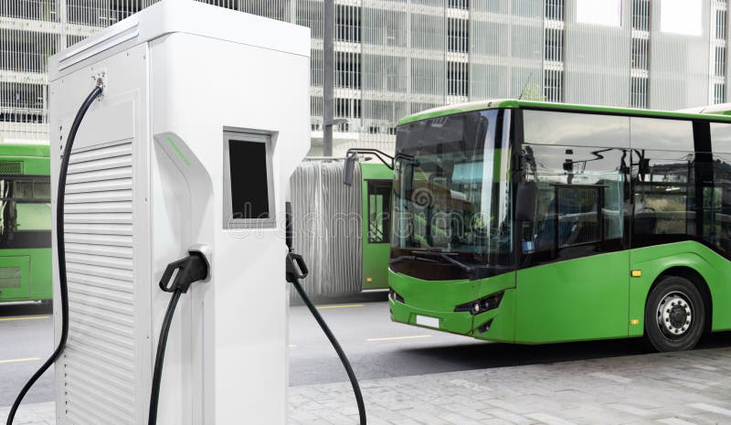 Electric Buses with Charging Station Stock Photo - Image of energy ...