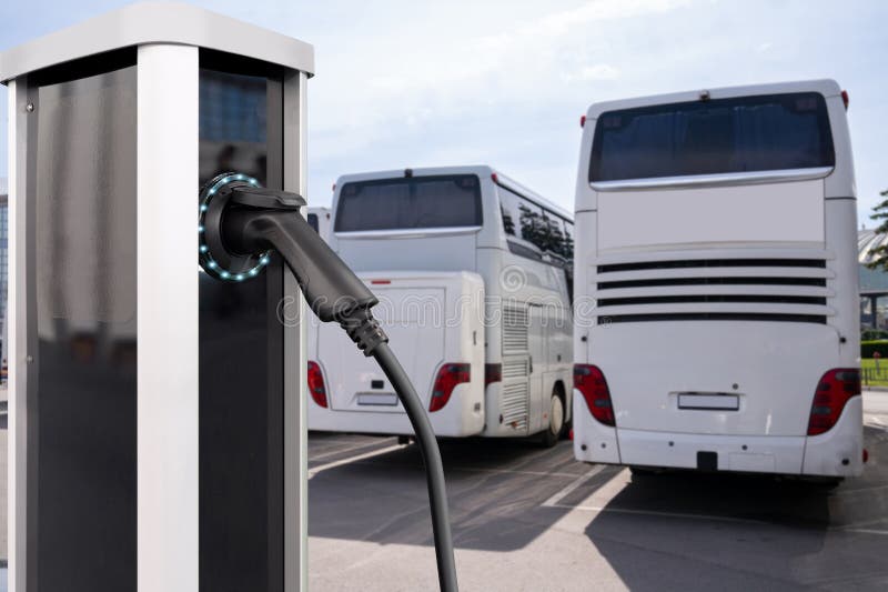 Electric Buses with Charging Station Stock Image - Image of sustainable ...