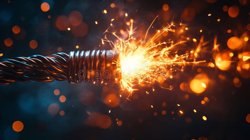 Electric Cable Background with Sparks and Bare Wires. Stock ...