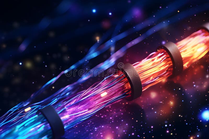 Electric Cable Background with Sparks and Bare Wires. Fiber Optics ...