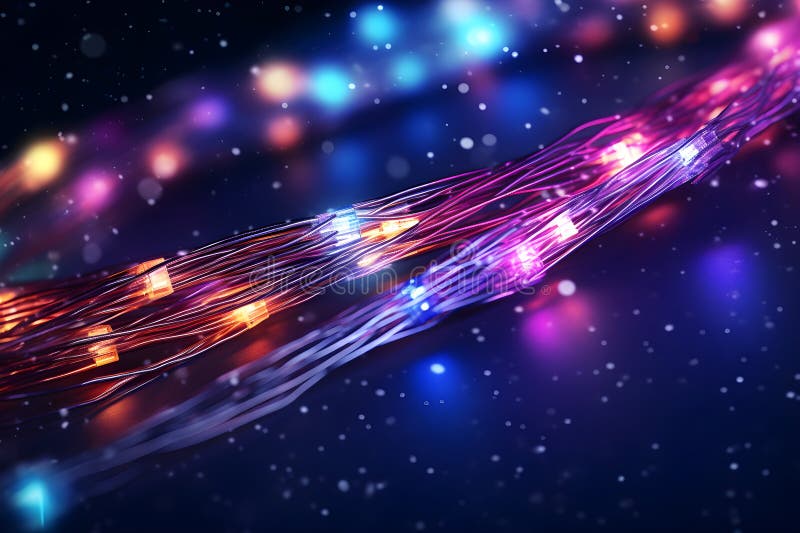Electric Cable Background with Sparks and Bare Wires. Fiber Optics ...