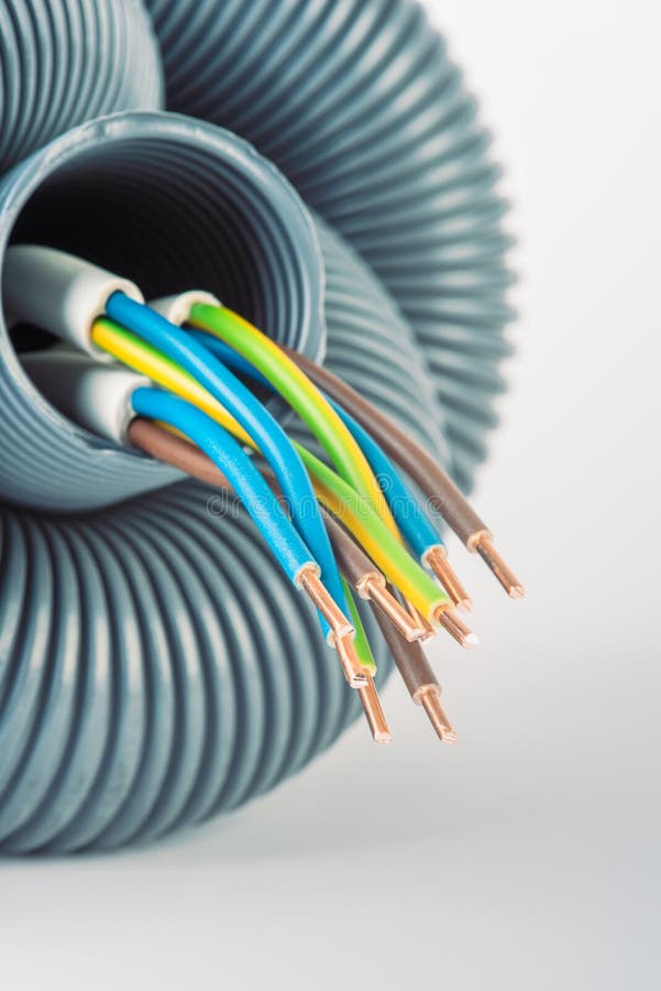 Electric Cable with Corrugated Conduit Protective Pipe Stock Photo ...