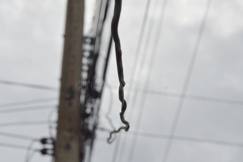 Electric Cable Drop Down from Electric Pole Stock Image - Image of ...