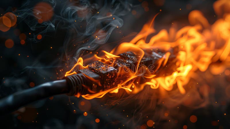 Electric cable on fire stock photo. Image of outlet - 356323826