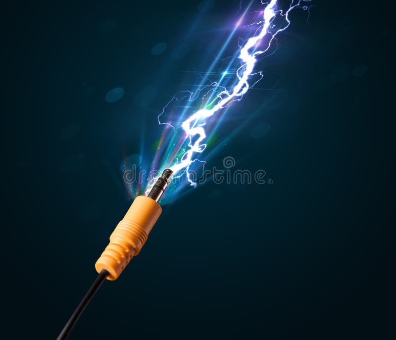 Electric Cable with Glowing Electricity Lightning Stock Image - Image ...